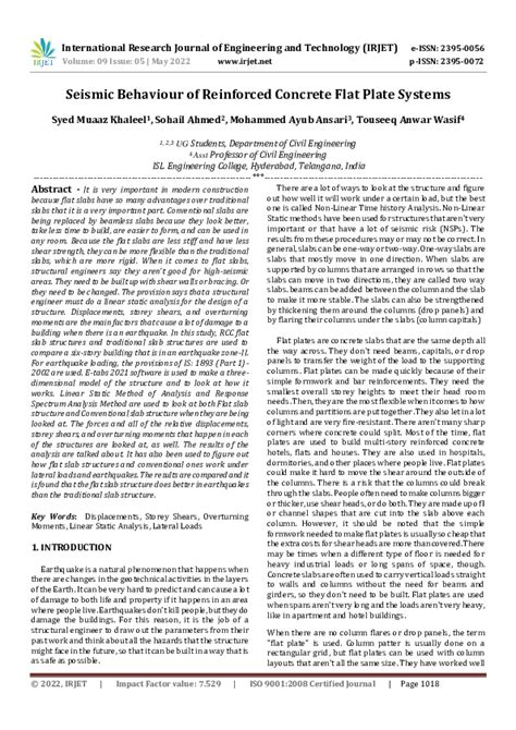 Pdf Seismic Behaviour Of Reinforced Concrete Flat Plate Systems