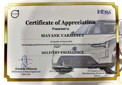 Recognition Deliveryexcellence Gratitude Teamwork Volvocars Infosys Mayank Varshney