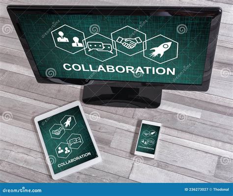 Collaboration Concept On Different Devices Stock Image Image Of Word