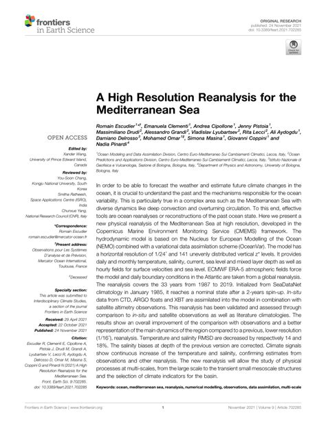 Pdf A High Resolution Reanalysis For The Mediterranean Sea