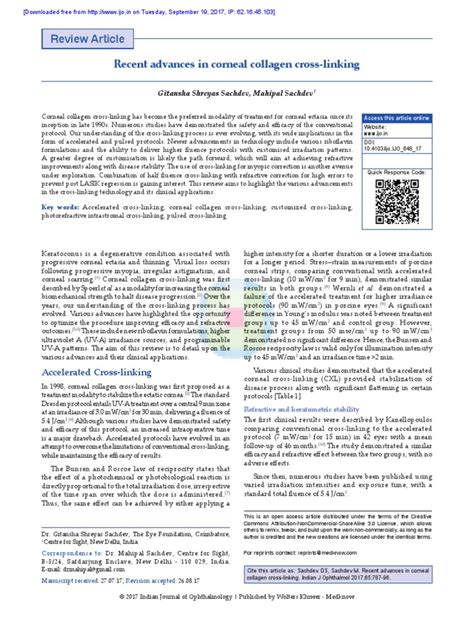 Recent Advances In Corneal Collagen Cross Linking Pdf Ophthalmology