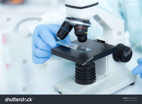 Woman Laboratory Microscope Microscope Slide Handtoned Stock Photo 403850029 Shutterstock