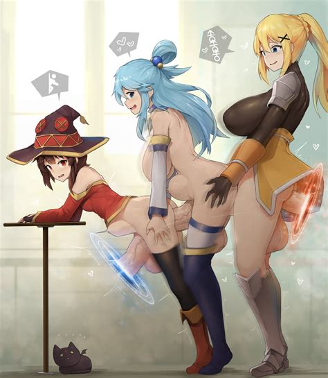 Rule 34 3futas Aqua Konosuba Balls Bent Over Big Breasts Big Penis