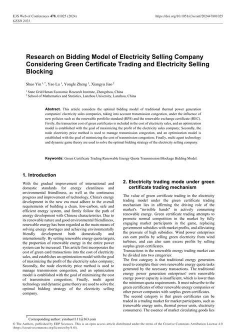 Pdf Research On Bidding Model Of Electricity Selling Company Considering Green Certificate