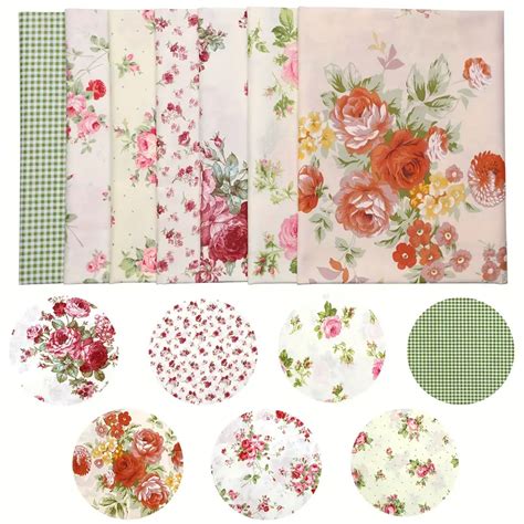 빈티지 장미 꽃무늬 면 원단 7피스 번들 퀼팅 재봉 및 Diy 공예용 사전 절단 팻 쿼터 4001 X 5001 Cm