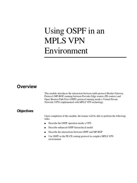 Using Ospf In Mpls Vpn Environment Pdf Multiprotocol Label