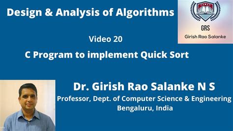 20 C Program To Implement Quick Sort Youtube