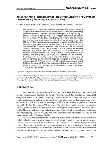 Pdf Bioadsorption Using Compost An Alternative For Removal Of