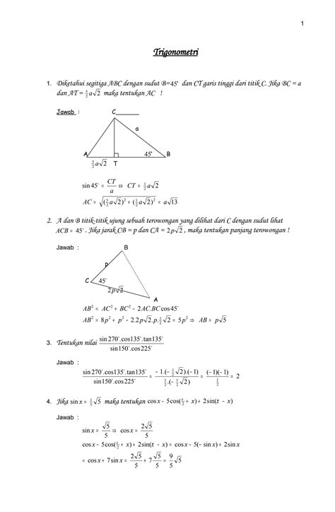 Solution Latihan Soal Trigonometri Studypool