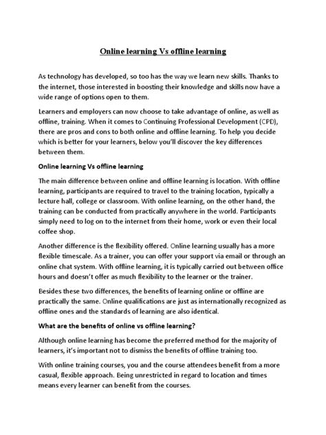 Online Learning Vs Offline Learning Pdf Educational Technology Online And Offline