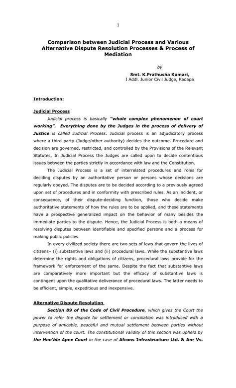Comparison Between Judicial Process And Various Alternative Dispute Resolution Processes