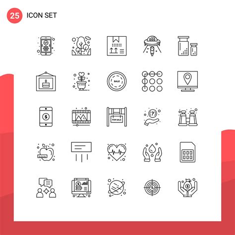 Set Of 25 Modern Ui Icons Symbols Signs For Coding Spaceship Coding Ufo Alien Editable Vector