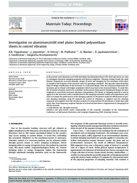 Pdf Investigation On Aluminium Mild Steel Plates Bonded Polyurethane Sheets To Control Vibration