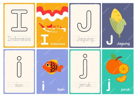 평면 디자인 귀여운 다채로운 알파벳 Abc 플래시카드 워크시트 인쇄 가능한 어린이 활동 그림 세트 프리미엄 벡터