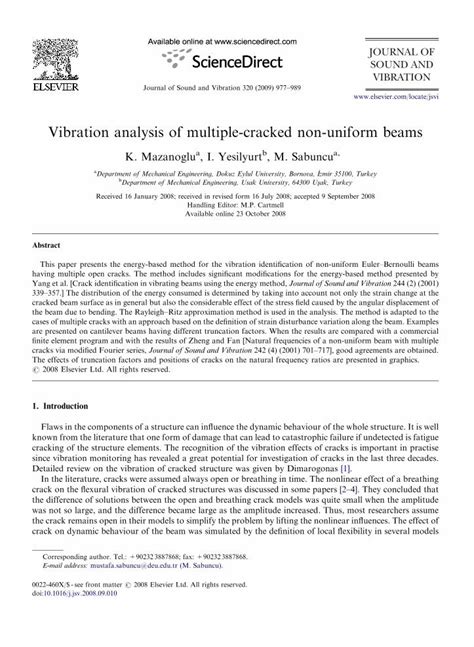 Pdf Vibration Analysis Of Multiple Cracked Non Uniform Beams