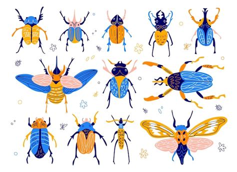 Premium Vector Trendy Insects Funny Colorful Bugs Abstract Geometry Patterns Bright Colors