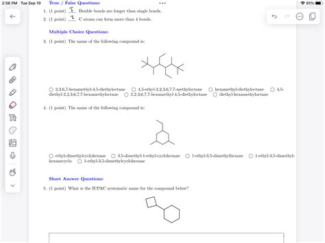 solved 1 1 point ∓ double bonds are longer than single