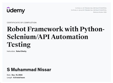 S Muhammad Nissar On Linkedin Robotframework Automation Certification Linkedinlearning