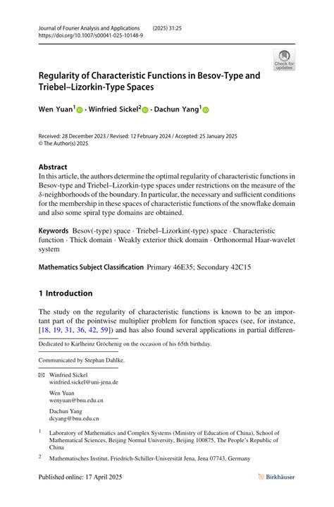Pdf Regularity Of Characteristic Functions In Besov Type And Triebellizorkin Type Spaces
