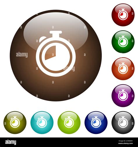 Timer White Icons On Round Color Glass Buttons Stock Vector Image And Art