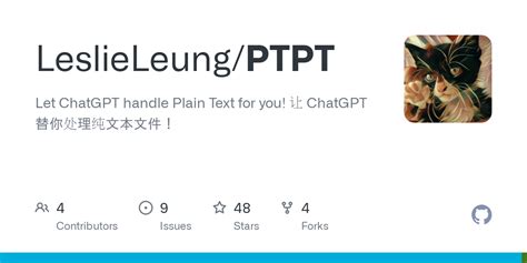 GitHub LeslieLeung PTPT Let ChatGPT handle Plain Text for you 让 ChatGPT 替你处理纯文本文件