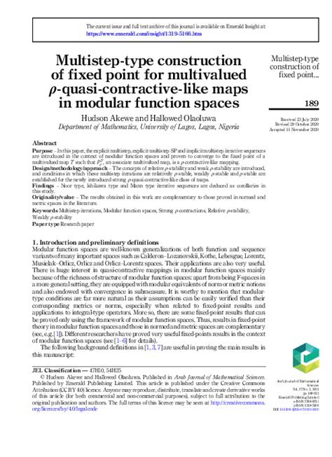 Pdf ρ Quasi Contractive Like Maps In Modular Function Spaces