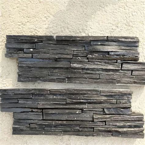 Natural Stone Cladding Stack Stone Black Slatequartzite Wall Veneer