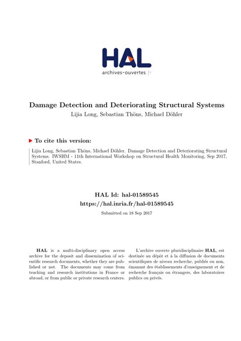 PDF Damage Detection And Deteriorating Structural Systems