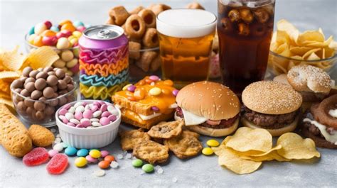 Premium Photo A Variety Of Unhealthy Food And Drinks Including