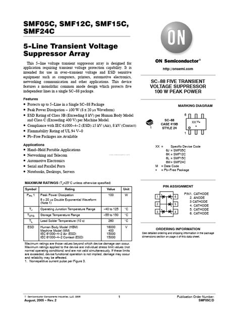 SMF C Datasheet Array Equivalent ON Semiconductor