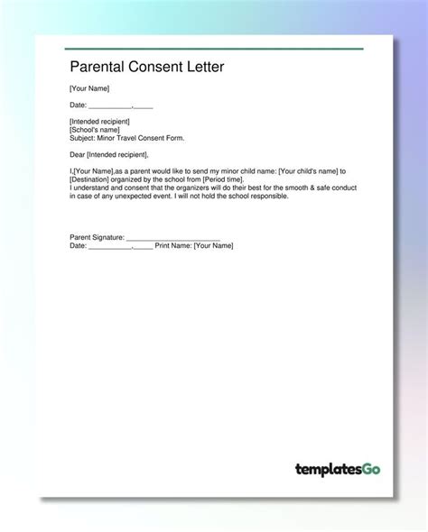 Simple Parental Consent Letter Easy Template Consent Letter Parent Consent Letter Consent
