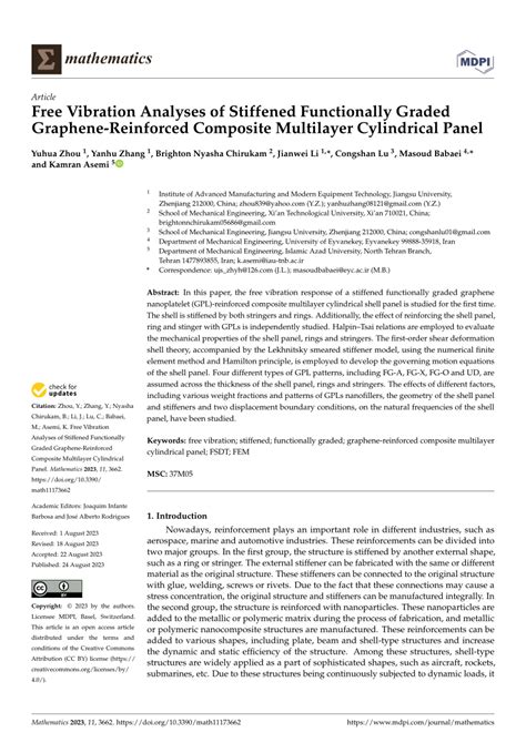 Pdf Free Vibration Analyses Of Stiffened Functionally Graded Graphene Reinforced Composite