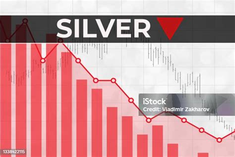 숫자 그래프 라인 바에서 회색 금융 배경에 실버 금속 선물에 가격 하락 트렌드 다운 플랫 가격에 대한 스톡 벡터 아트 및 기타 이미지 Istock