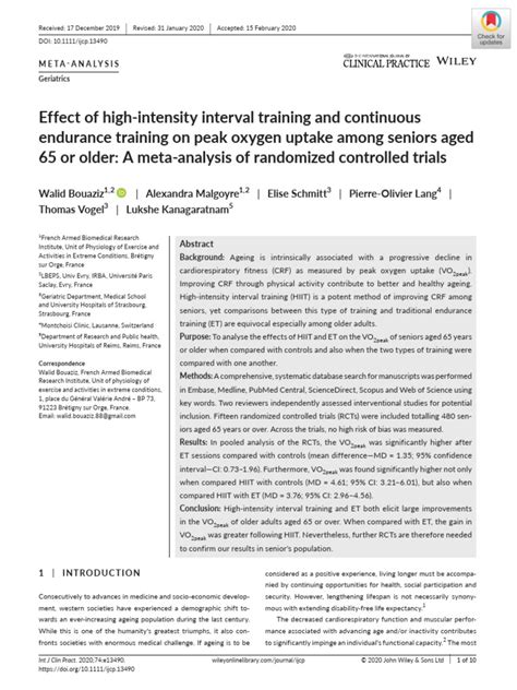 Bouaziz Et Al 2019 Effects Of Hiit And Continuous Endurance Training Pdf High Intensity