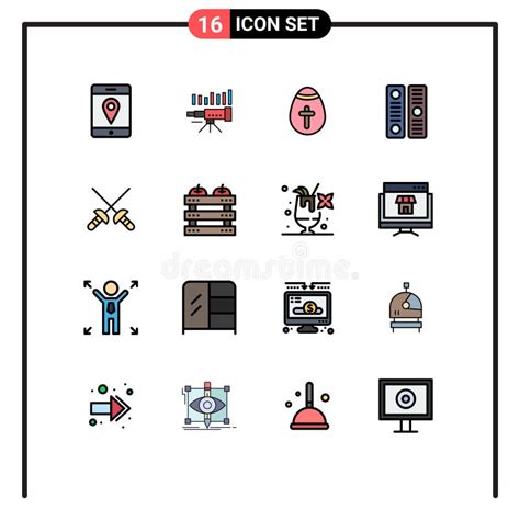 Set Of 16 Modern Ui Icons Symbols Signs For File Cover Directory Trend Archive Holiday Stock