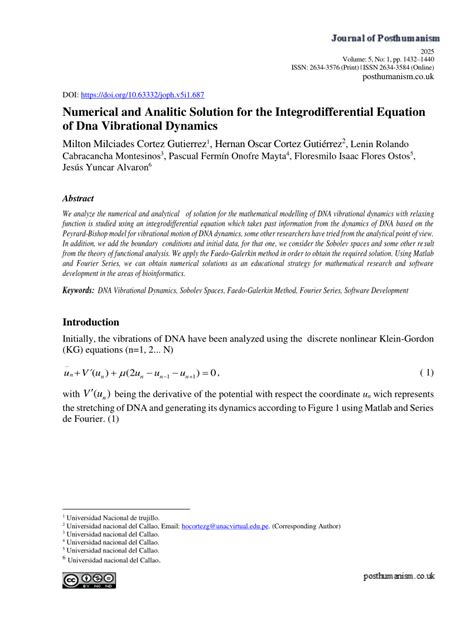 Pdf Numerical And Analitic Solution For The Integrodifferential Equation Of Dna Vibrational