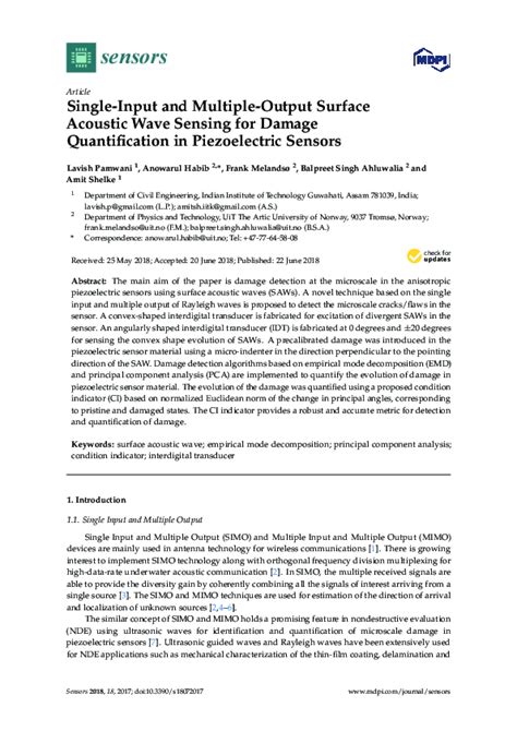 pdf single input and multiple output surface acoustic wave sensing