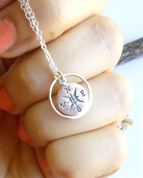 Sterling Silver Compass Necklace Etsy