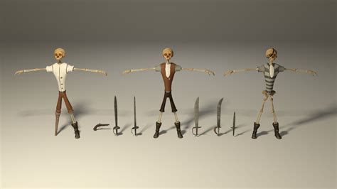 3d model pirate skeleton enemies with weapons vr ar low poly cgtrader