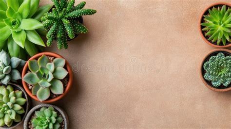 Flat Lay Of Various Cacti And Succulents On Textured Surface For