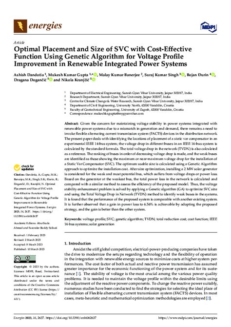 Pdf Optimal Placement And Size Of Svc With Cost Effective Function