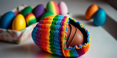 Premium Photo A Rainbow Colored Easter Egg With A Basket Inside