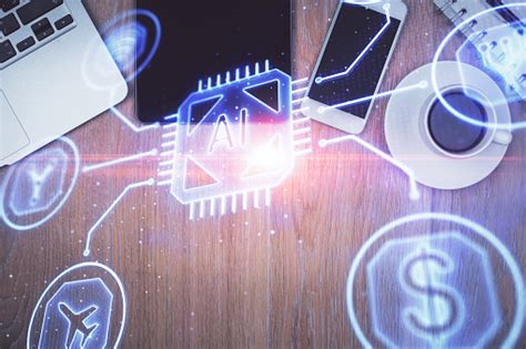 작업 테이블 데스크톱 위에 기술 테마 드로잉의 이중 노출 맨 위 보기입니다 글로벌 데이터 분석 개념 개념에 대한 스톡 사진 및