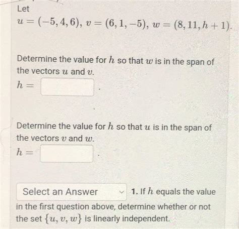 Solved Let U V W H Determine The Chegg Com