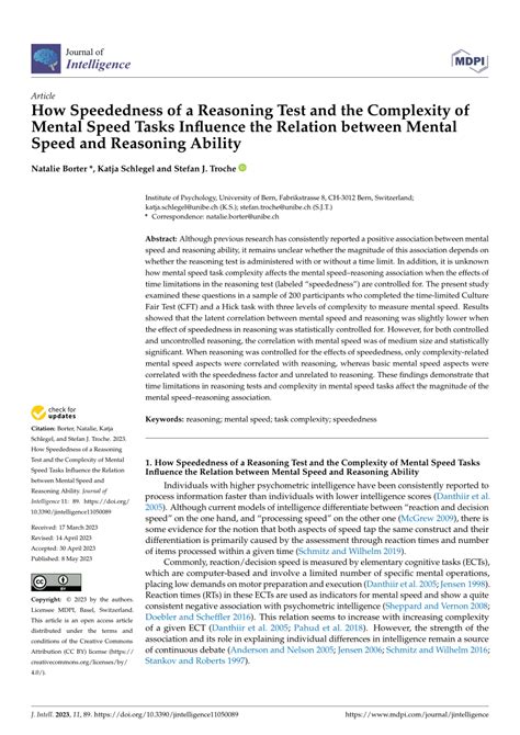 Pdf How Speededness Of A Reasoning Test And The Complexity Of Mental Speed Tasks Influence The