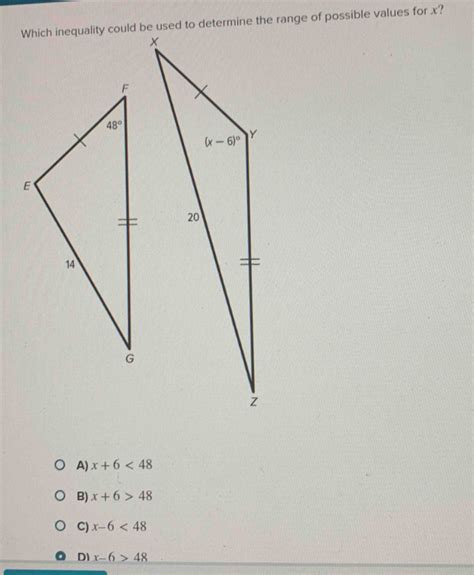 Solved Which Inequality Could Be Used To Determine The Range Of Possible Values For X A X6