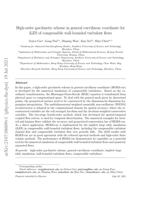 PDF High Order Gas Kinetic Scheme In General Curvilinear Coordinate For ILES Of Compressible