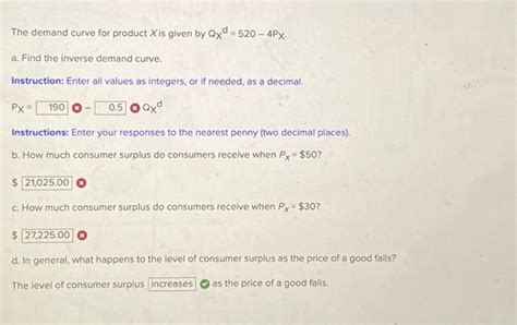 Solved The Demand Curve For Product X Is Given By Qxd 520