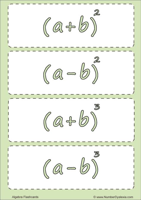 Free Printable Algebra Flashcards For Practice [pdf] Number Dyslexia