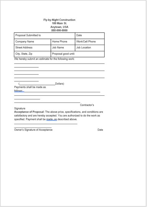 Free Contractor Proposal Template Cc Alcala Norte